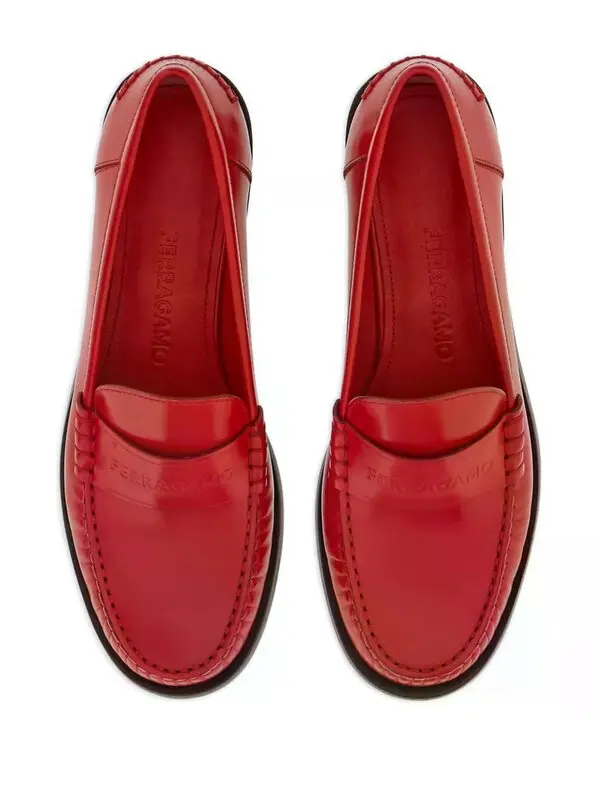FERRAGAMO Logo-embossed Leather Loafers - Red