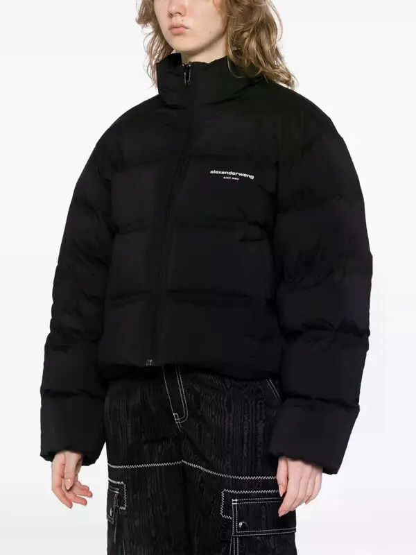 Alexander Wang Reflective-logo Cropped Puffer Jacket