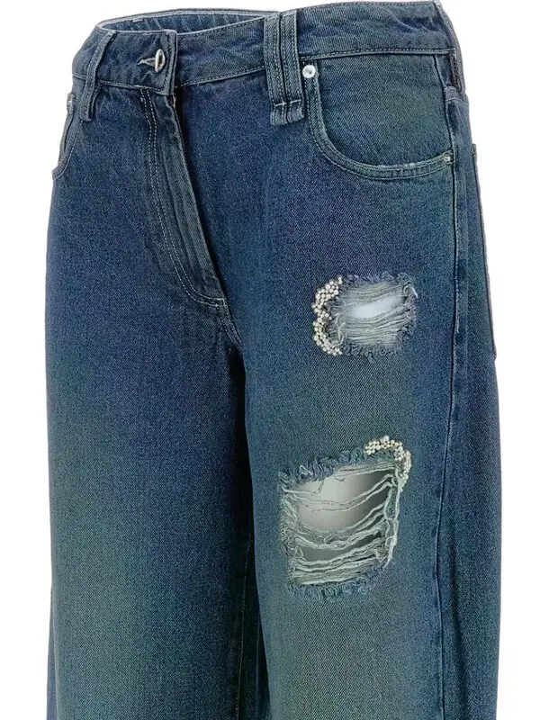 Simone Rocha Distressed Denim Jeans With Crystal Embellishments