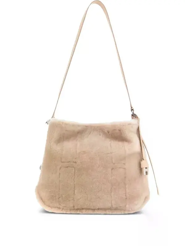 Hogan Shearling Texture Leather Tote Bag