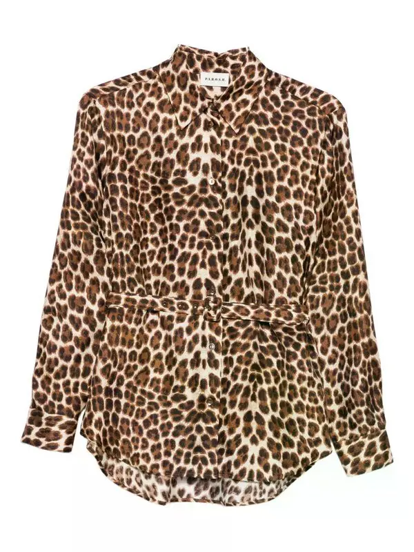 P.a.r.o.s.h Leopard-print Belted Shirt