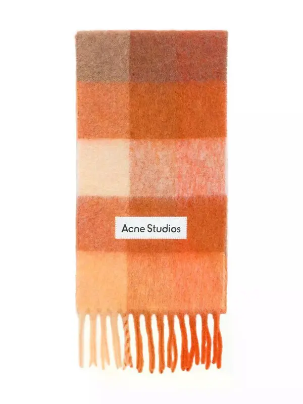 Acne Studios Checked Fringed Scarf - Orange