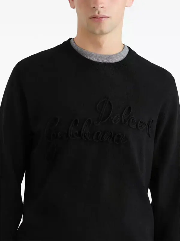 Dolce & Gabbana Crew-neck Logo-embroidered Sweater - Black