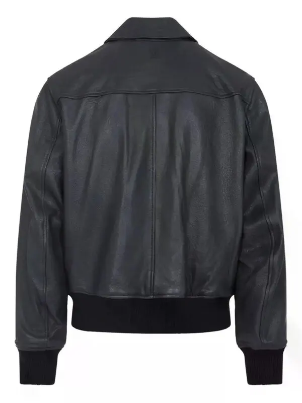 AMI Paris Zip-front Leather Jacket - Grey