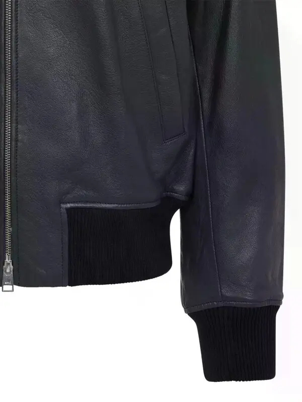 AMI Paris Zip-front Leather Jacket - Grey