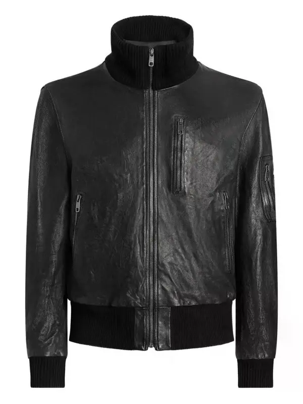 Dolce & Gabbana Leather Ribbed Collar Jacket