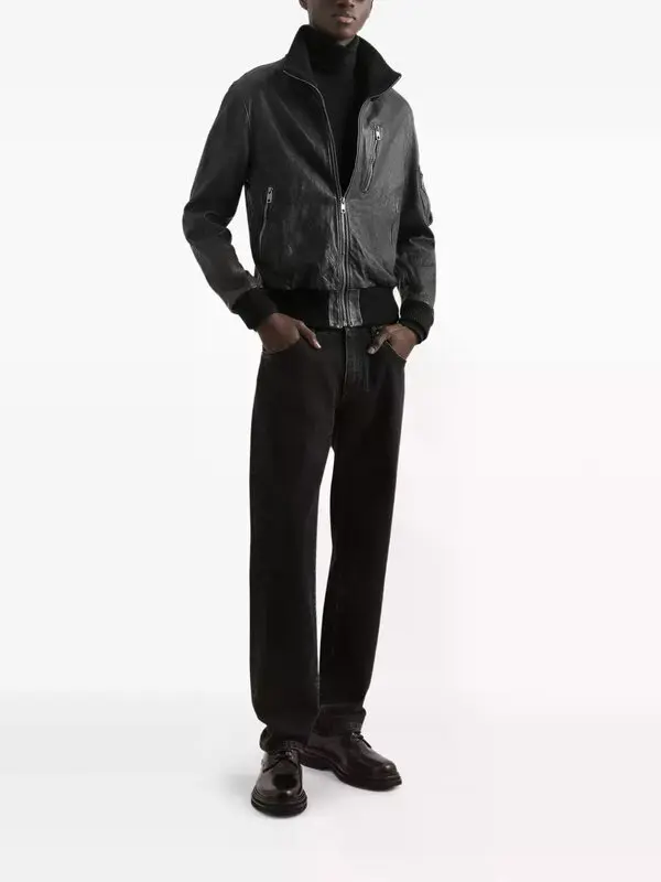 Dolce & Gabbana Leather Ribbed Collar Jacket