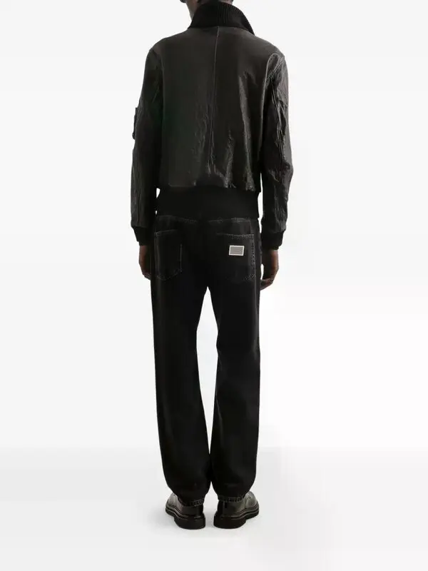 Dolce & Gabbana Leather Ribbed Collar Jacket