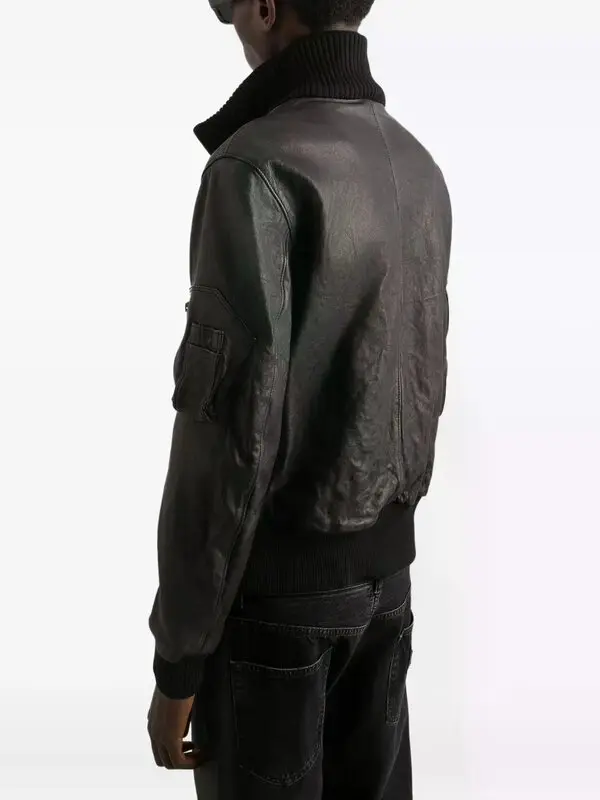 Dolce & Gabbana Leather Ribbed Collar Jacket