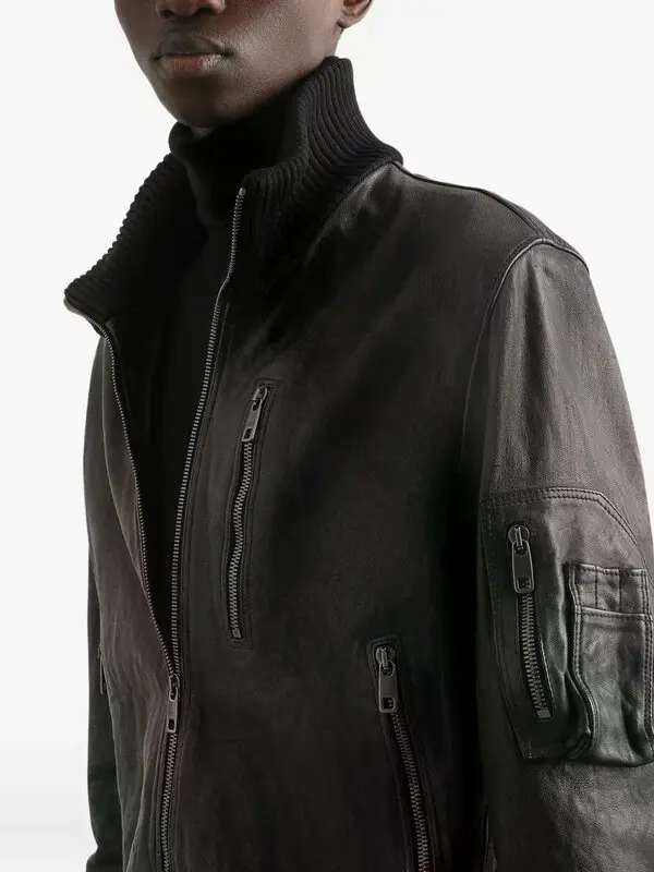 Dolce & Gabbana Leather Ribbed Collar Jacket