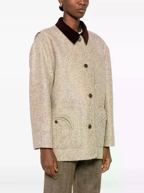 BLAZÉ MILANO Clelia Corduroy-collar Wool Jacket - Neutrals