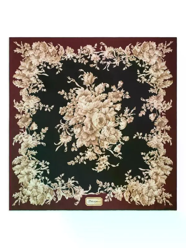 Dolce & Gabbana Floral-border Silk Scarf - Black