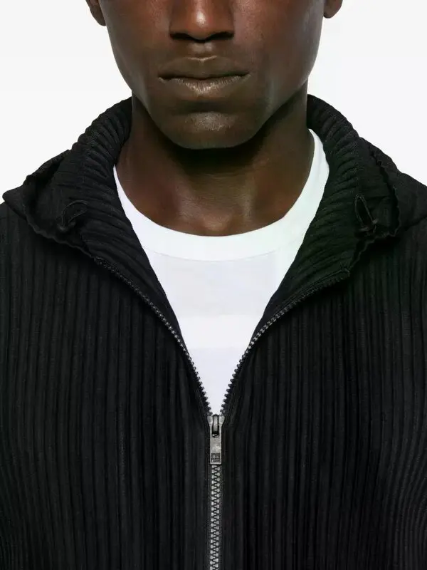 Issey Miyake Fully-Pleated Zip-Up Hoodie In Black - 44% Off