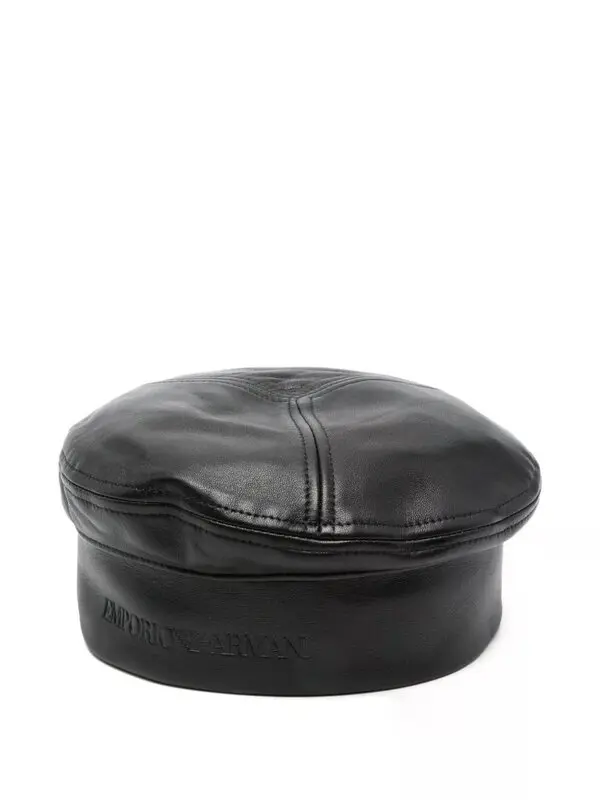 Emporio Armani Leather Panelled Beret - Black