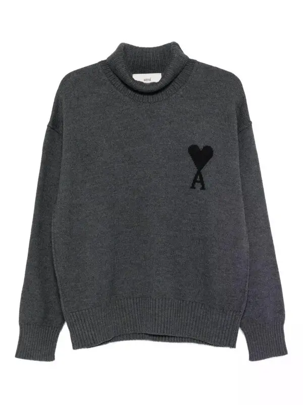 AMI Paris De Coeur Roll-neck Sweater - Grey
