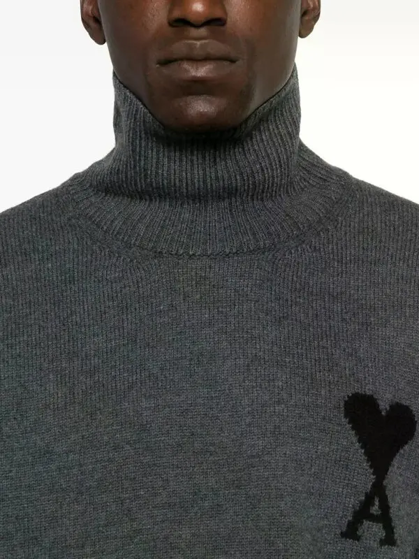 AMI Paris De Coeur Roll-neck Sweater - Grey