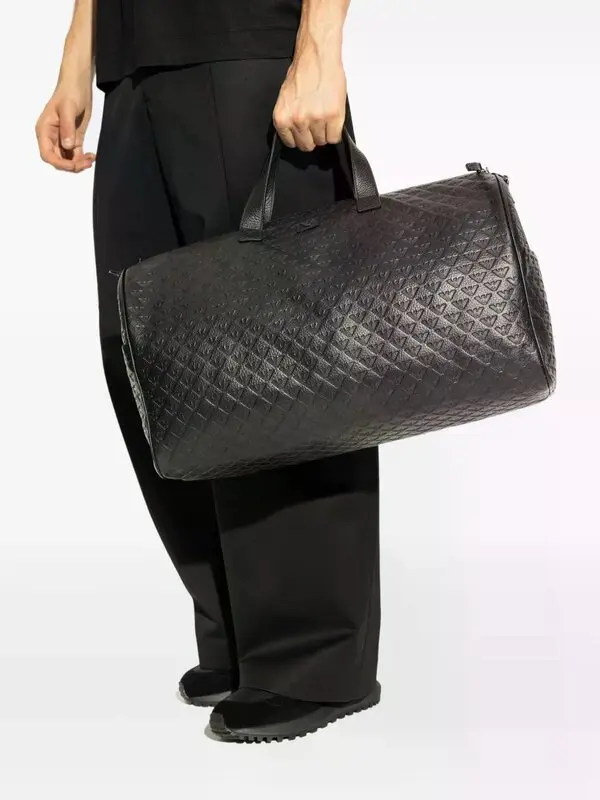 Emporio Armani Embossed-logo Leather Holdall - Black