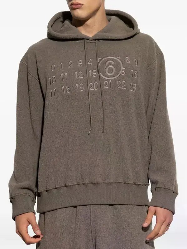MAISON MARGIELA Numbers-embroidered Fleece Hoodie - Brown