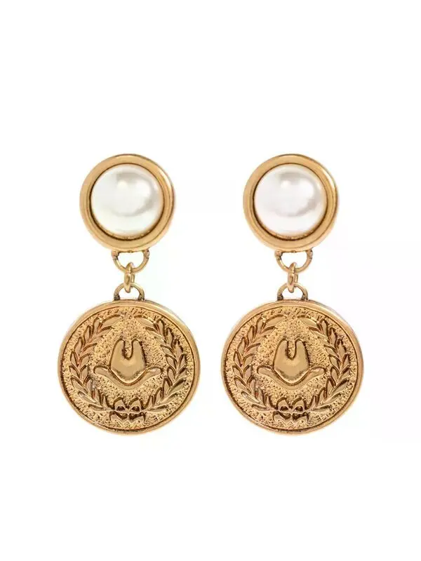 Moschino Pearl-embellished Coin Earrings - Gold