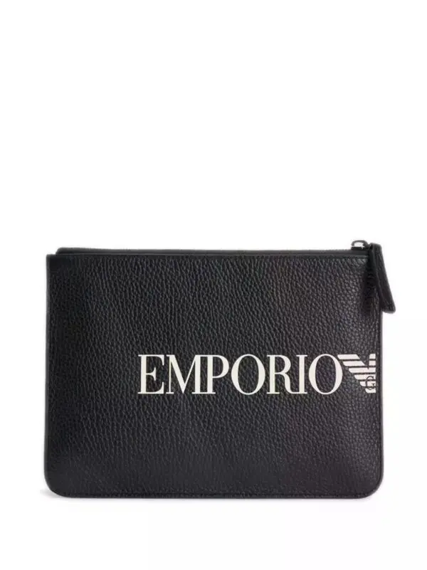 Emporio Armani Logo-patch Front-zip Clutch Bag - Black