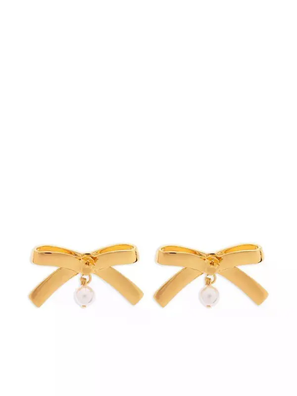 Moschino Bow-shape Pearl-embellished Earrings - Gold