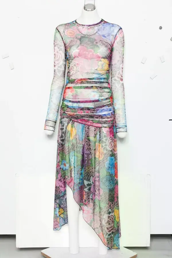 Buy AREA Floral-print Asymmetric Midi Dress - Pink At 53% Off | Editorialist