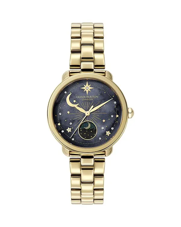 OLIVIA BURTON Moonphase 34mm Watch - Black/gold