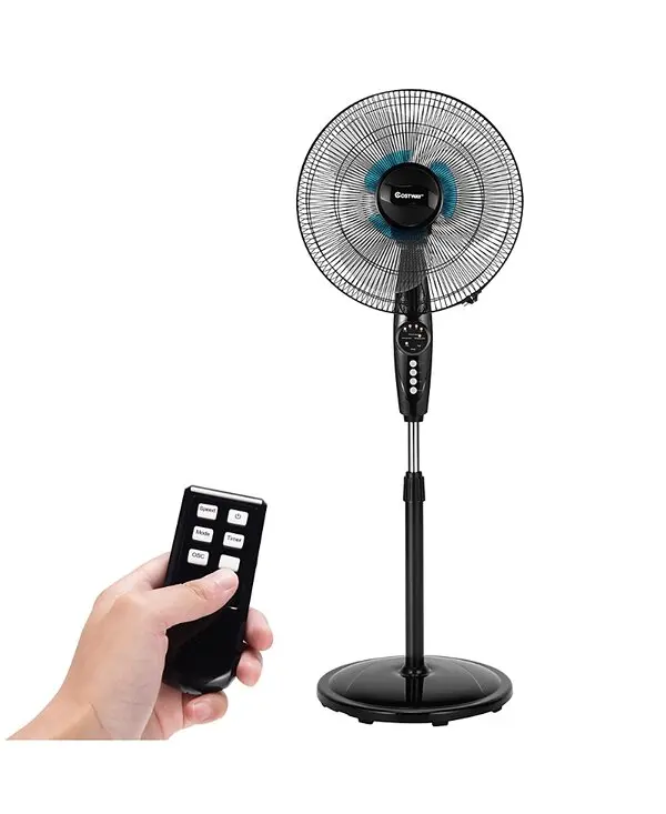 COSTWAY 16 Adjustable Oscillating Pedestal Fan Dual Blades With Remote Control - Black
