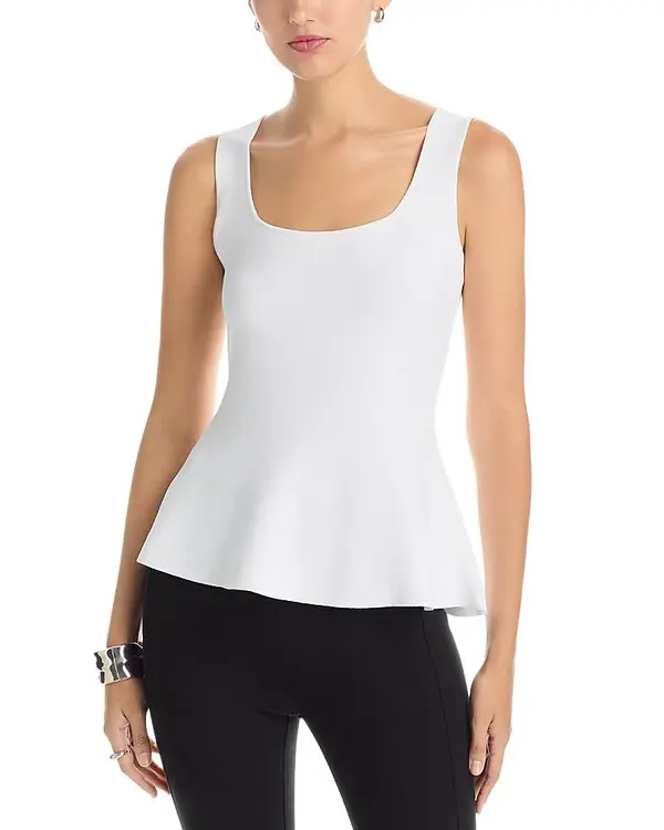 T Tahari Square Neck Peplum Top - White Star