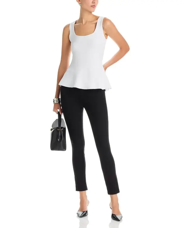 T Tahari Square Neck Peplum Top - White Star
