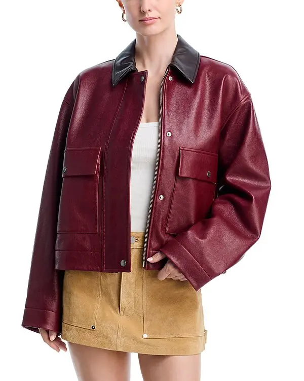 Rag & Bone Nonie Leather Jacket - Burgundy