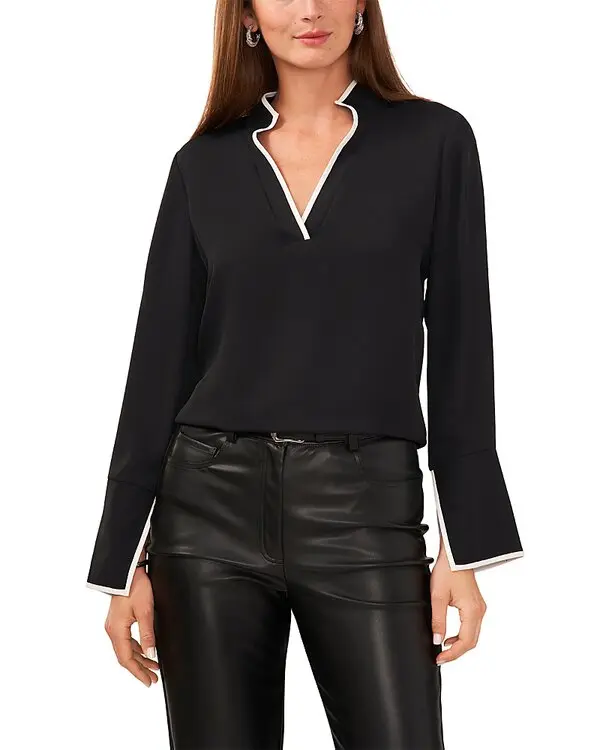 Vince Camuto Contrast Trim Tunic Blouse - Rich Black