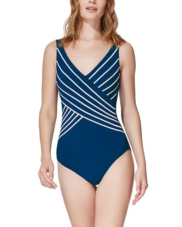 GOTTEX Embrace V Neck Surplice One Piece Swimsuit - Navy