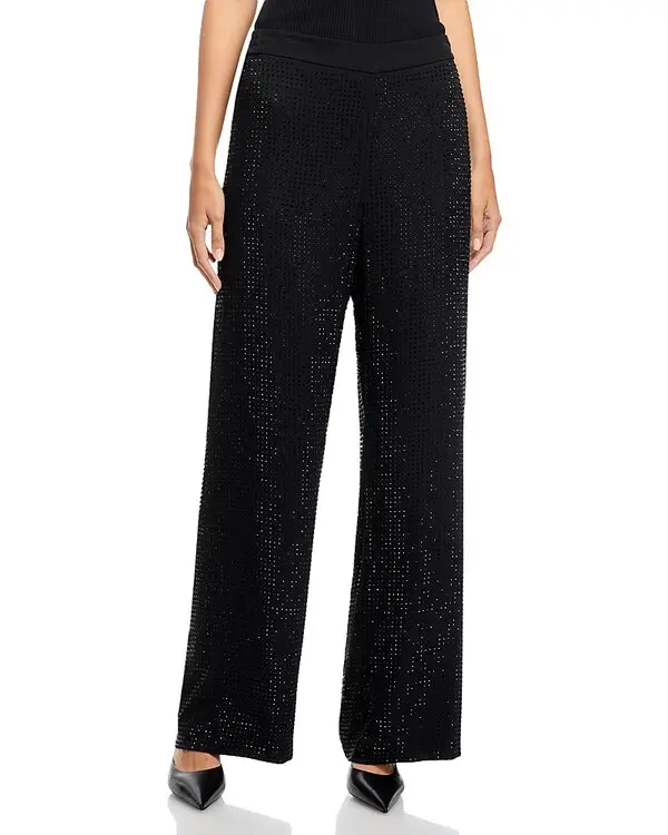 UNGARO Embellished Silk Blend Wide Leg Pants - Black