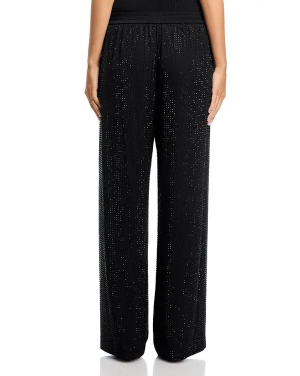 UNGARO Embellished Silk Blend Wide Leg Pants - Black