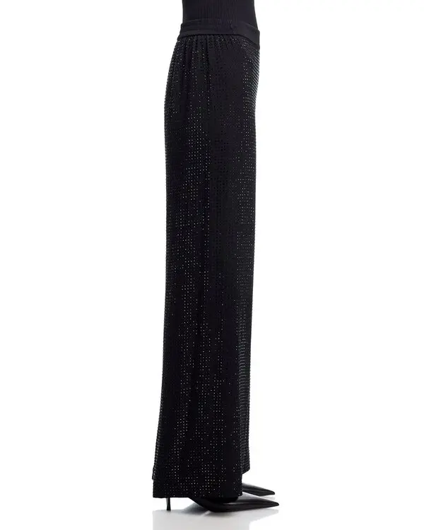 UNGARO Embellished Silk Blend Wide Leg Pants - Black