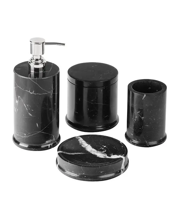 GAURI KOHLI Marquina Marble Bath Accessories, Set Of 4 - Shades Of Black With White Streaks
