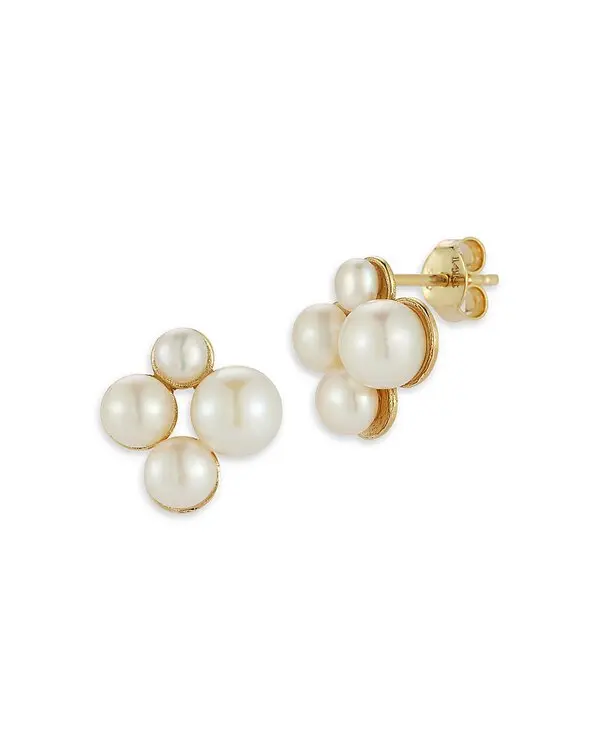 MOON & MEADOW 14k Yellow Cultured Freshwater Pearl Cluster Stud Earrings - Gold