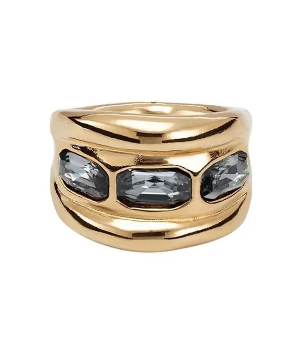 UNODE50 Sterling Plated Ring With Crystals - Gold