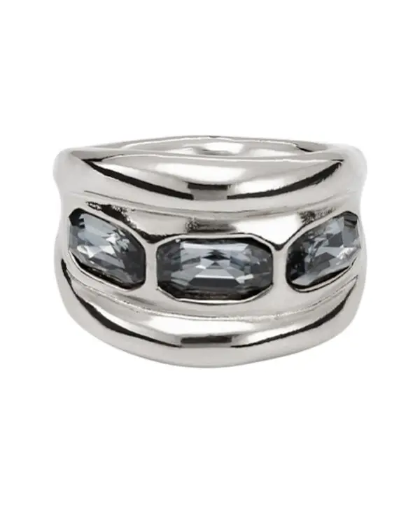 UNODE50 Sterling Plated Ring With Three Crystals - Silver
