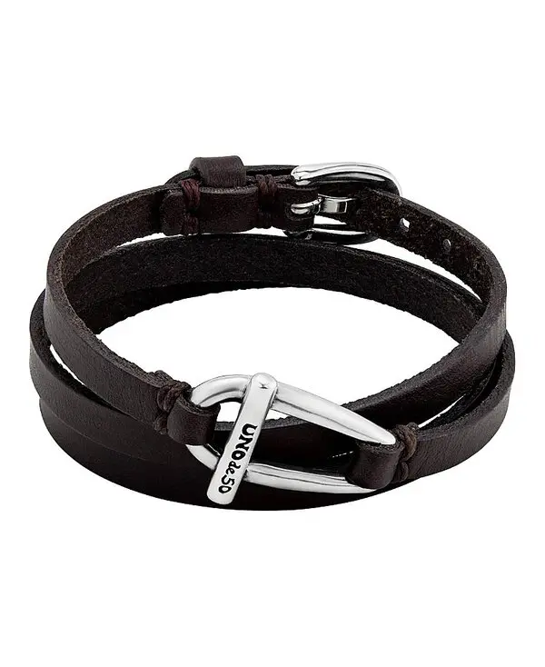 UNODE50 Leather Link Bracelet - Silver