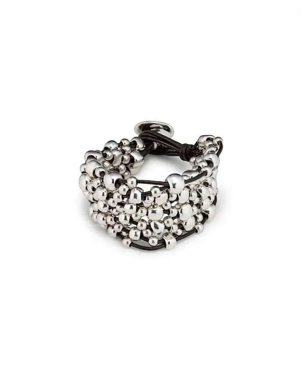 UNODE50 Textured Leather Cuff - Silver