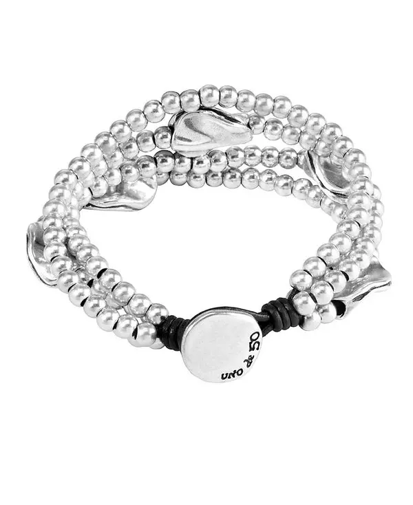 UNODE50 Sterling Plated Triple Strand Leather Bracelet - Silver