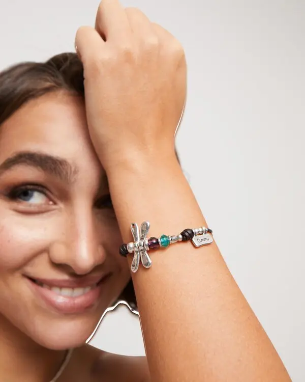 UNODE50 Sterling -plated Dragonfly Charm Leather Bracelet