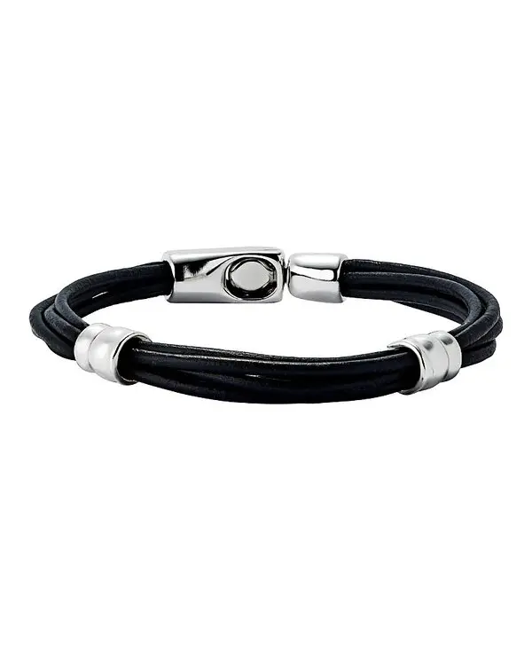 UNODE50 Sterling Plated Double Wrap Leather Bracelet - Silver