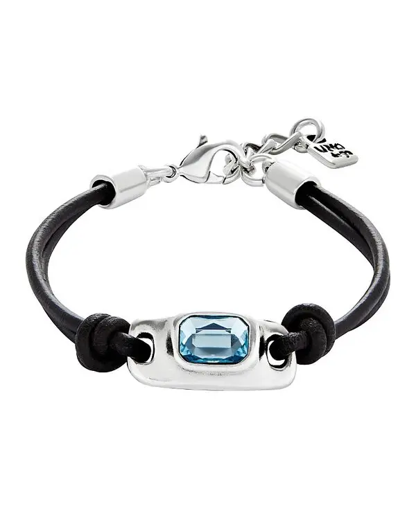 UNODE50 Sterling -plated Leather Bracelet With Crystal - Silver