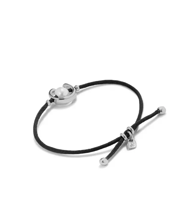 UNODE50 Black Cord Pearl Bracelet - Silver