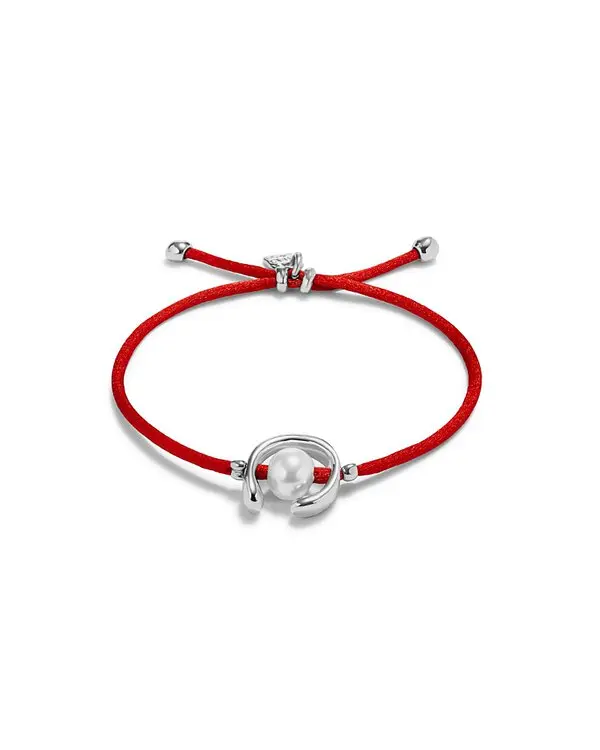 UNODE50 Sterling Silver Plated Shell Pearl Cord Bracelet - Red