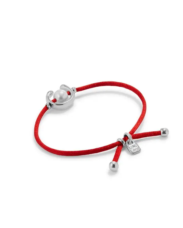 UNODE50 Sterling Silver Plated Shell Pearl Cord Bracelet - Red