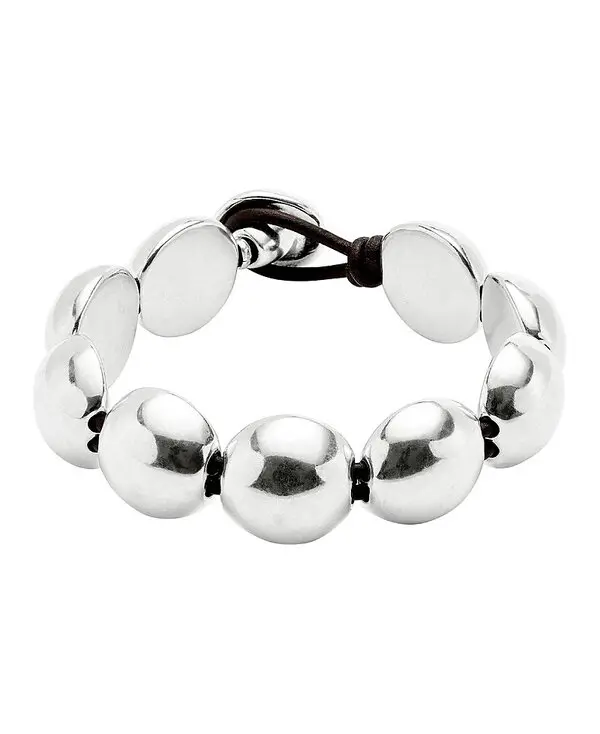 UNODE50 Leather Bracelet With Sterling -plated Beads - Silver
